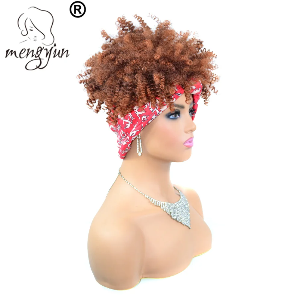 Tjb0-4t30#black Dark Brown Kinky Curly Wigs With Red Scarf Hair Wig ...