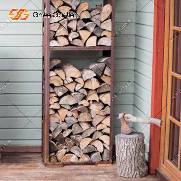 Corten Steel Rustic Firewood Log Storage Rack Firewood Rack Outdoorwood ...