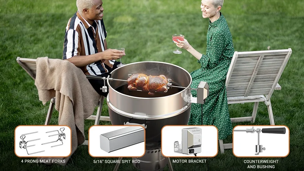 Upgraded Bbq Kit Spit Forks Chicken Rotisserie Ring With Rotating Motor ...