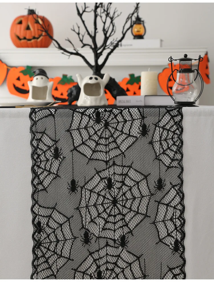 Black Spider Table Runner And Placemat Set Halloween Table Runner For ...