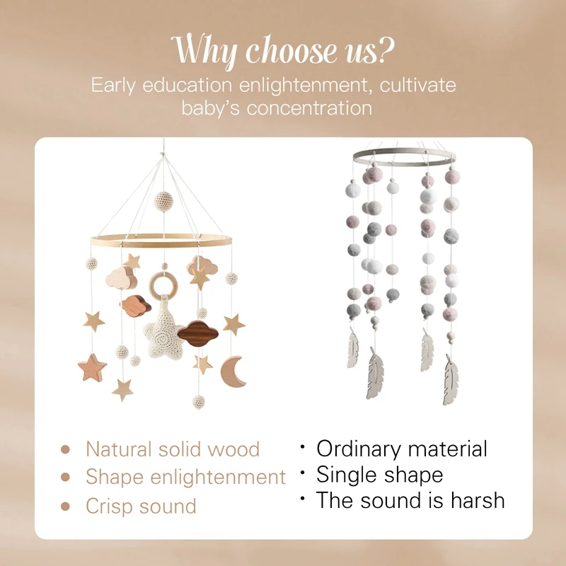 Wooden Bed Bell Baby Musical Hanging Toys Handmade Baby Mobile Felt ...