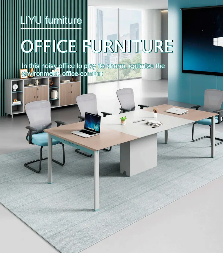 Liyu Meeting Table with Screen Black Gloss 8 ft 10 Seat Mesa De Reunio ...