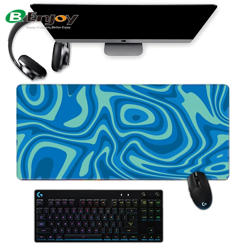 Gaming Xxl Mouse Pad Large Topographic Black And White With Blue ...