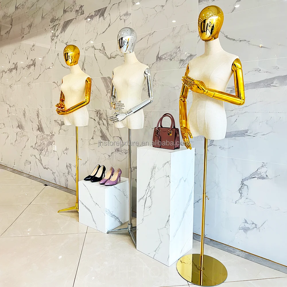 Shiny Gold Silver Mannequins Female Body Torso Mannequin With Triangle ...