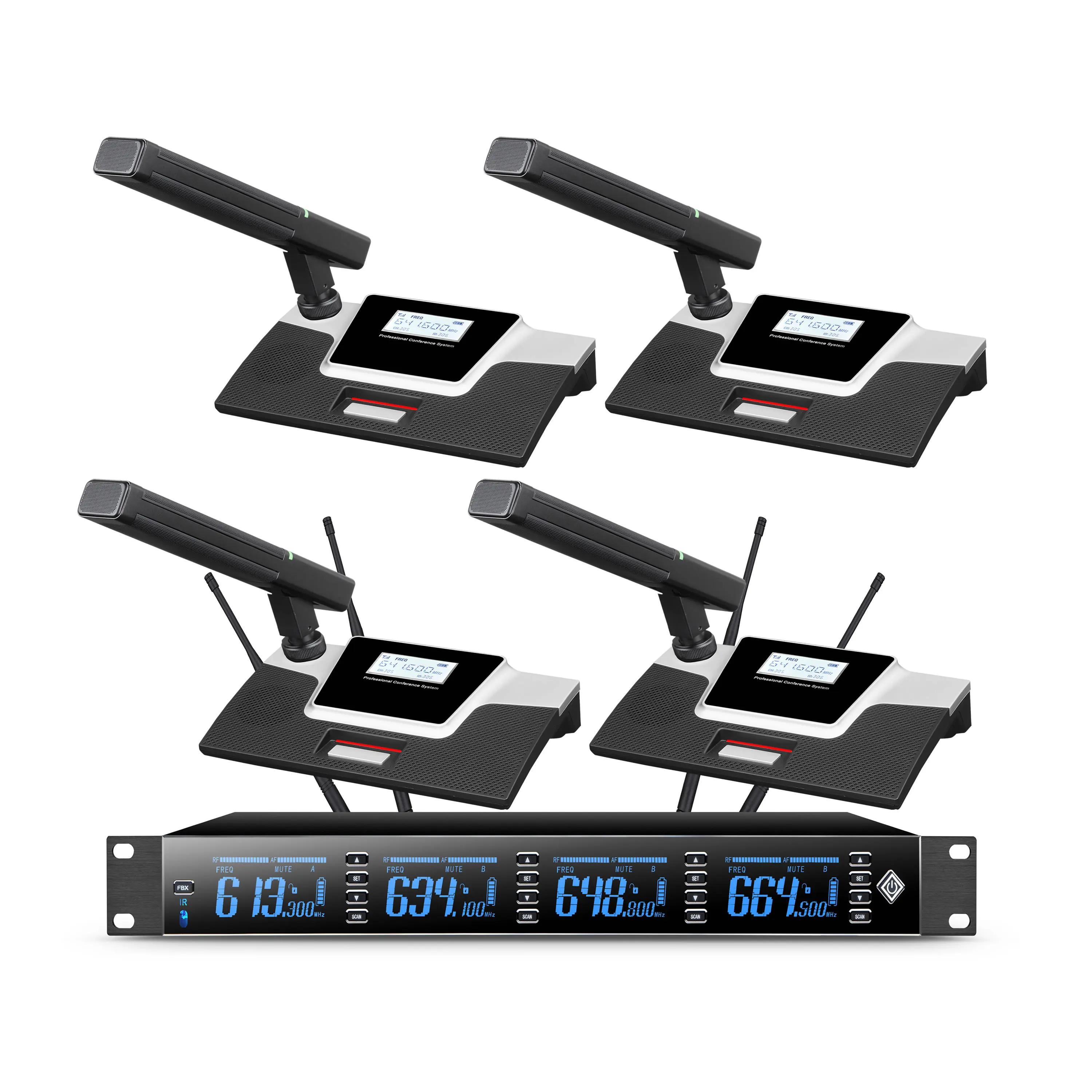 4 Channels Microphone For Meeting Room Wireless Conference Table Mic ...