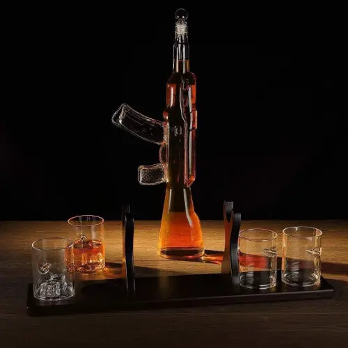 Glass Ak47 Rifle Gun Whiskey Wine Glass Decanter With 4 Whiskey Glasses ...