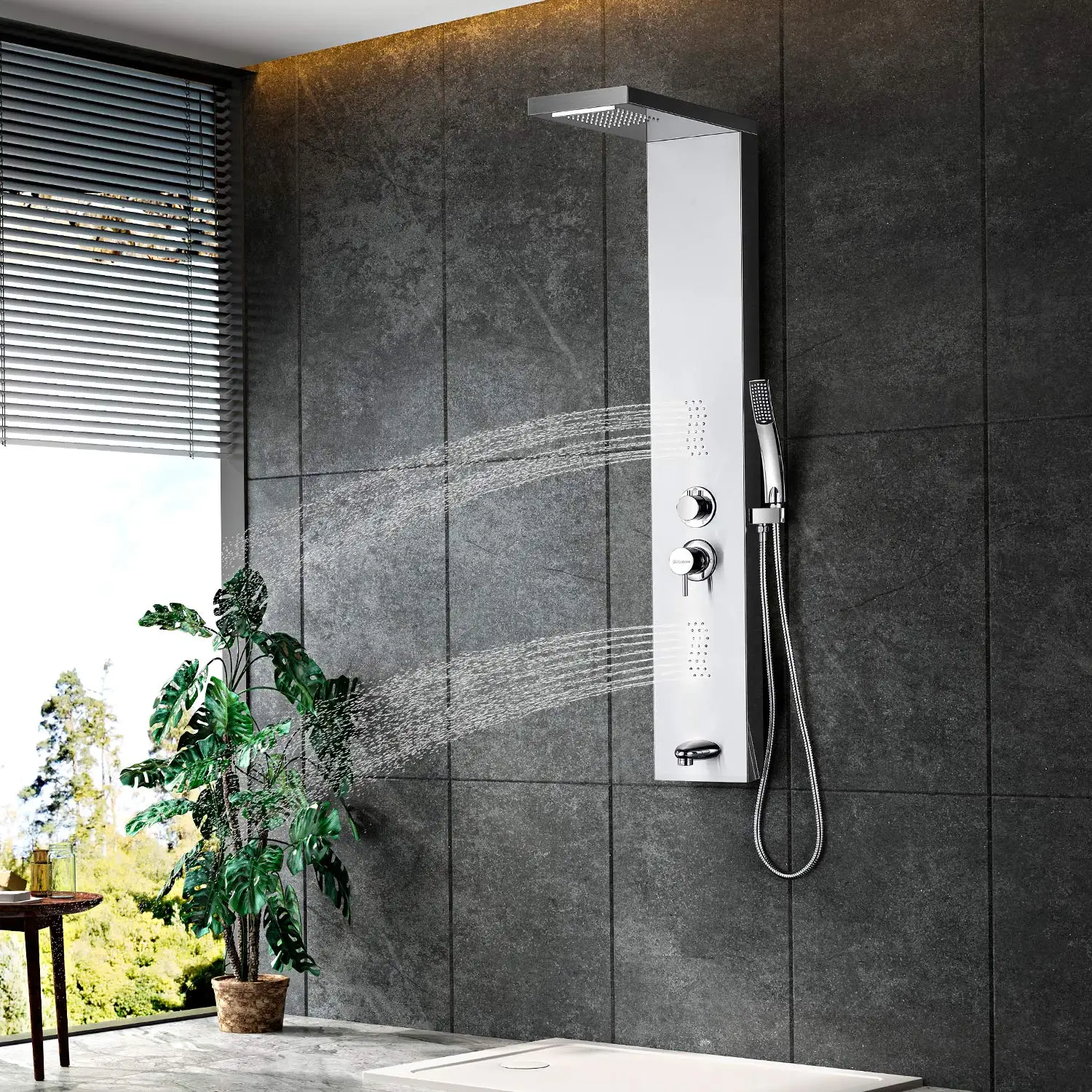 Modern Stainless Steel Wall-Mounted Shower Panel Column Waterfall Tower ...