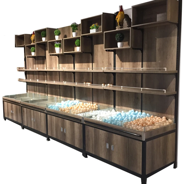 Customized Supermarket Shelves Wood Grain Display Shelf, Display Racks ...