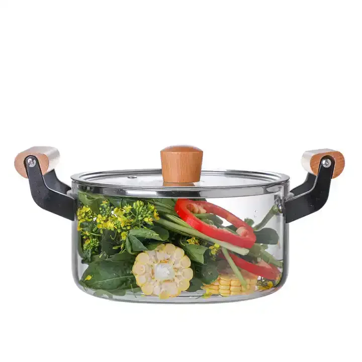 Clear High Borosilicate Cooking Pots Glass Transparent Flame-proof ...
