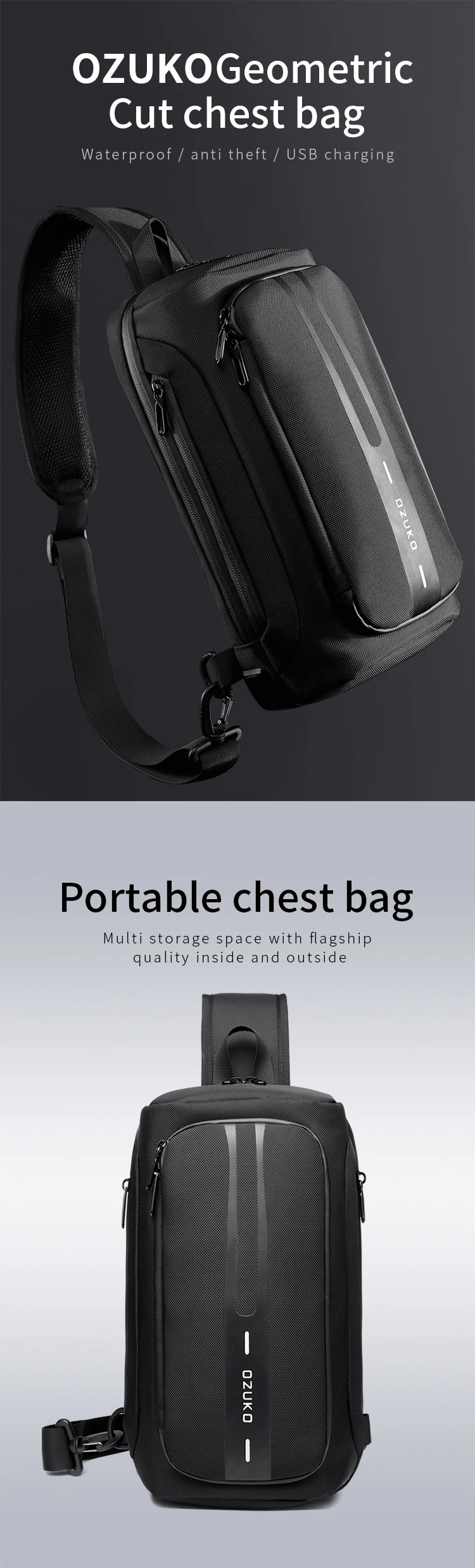 Ozuko D9315 2023 Fashionusb Water Proof Anti Theft Mens Back Pack Sling ...