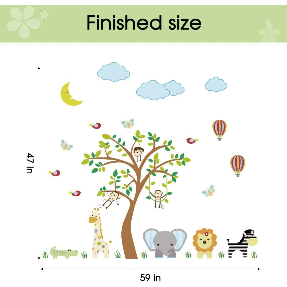 Nicro Cartoon Jungle Animals Kids Wall Decoration Stickers Wall Decals ...