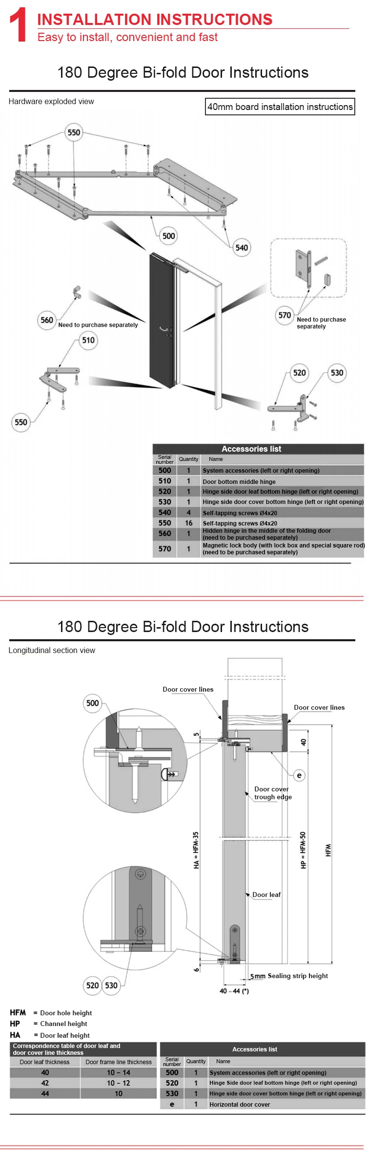 Stainless Steel Wood Bifold 180 Degree Double Exterior