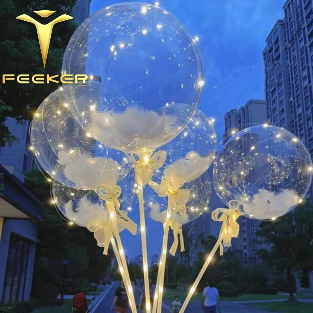 Balloons Sticks Led Rose Birthday Wholesale 18 "transparent With Bubble ...