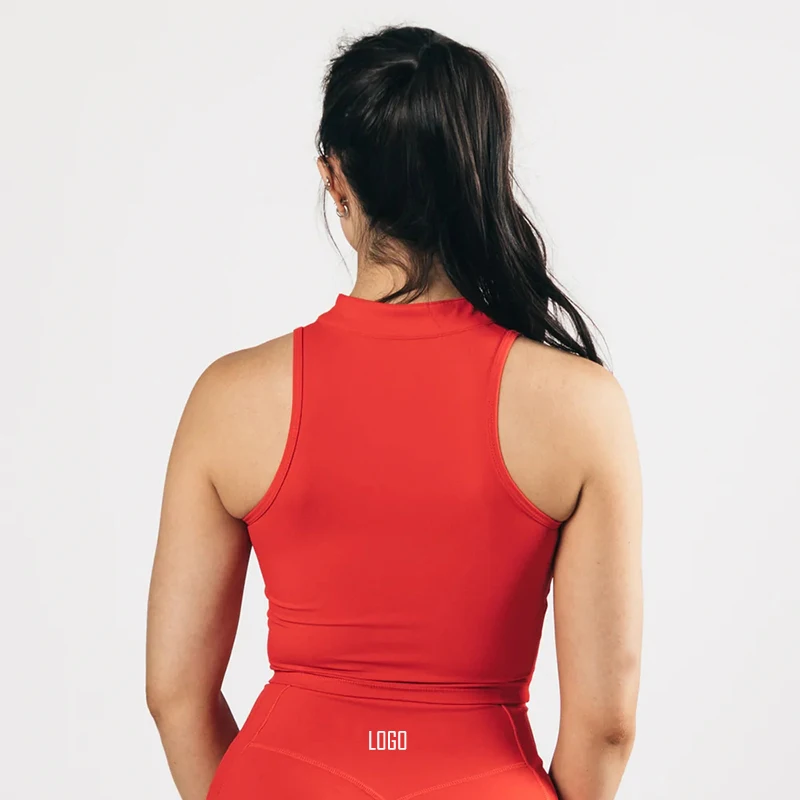 Active Apparel Women Yoga Wear Red Color 1/4 Zip up Crop Top Sports ...