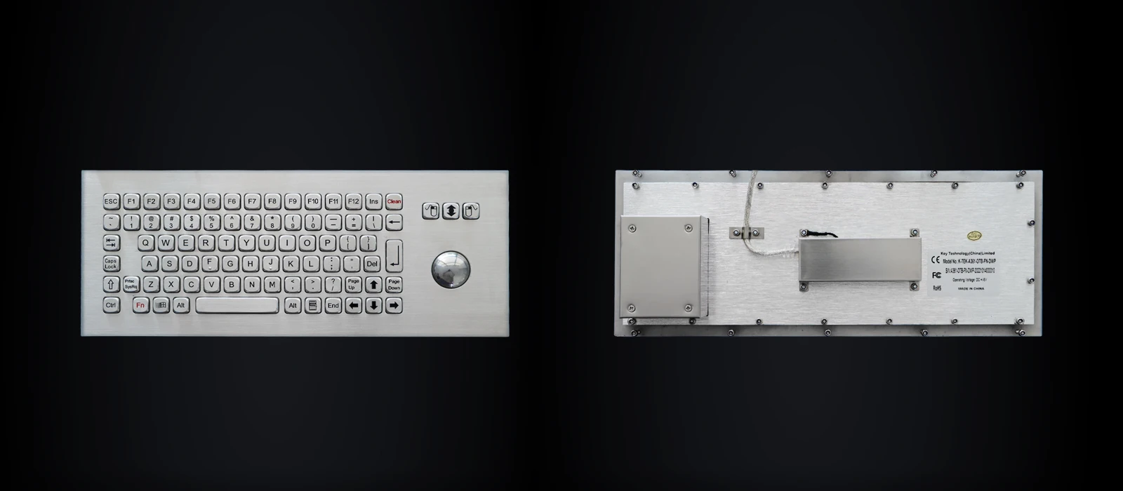 K-TEK IP65 Industrial Keyboard with Trackball & Function Keys