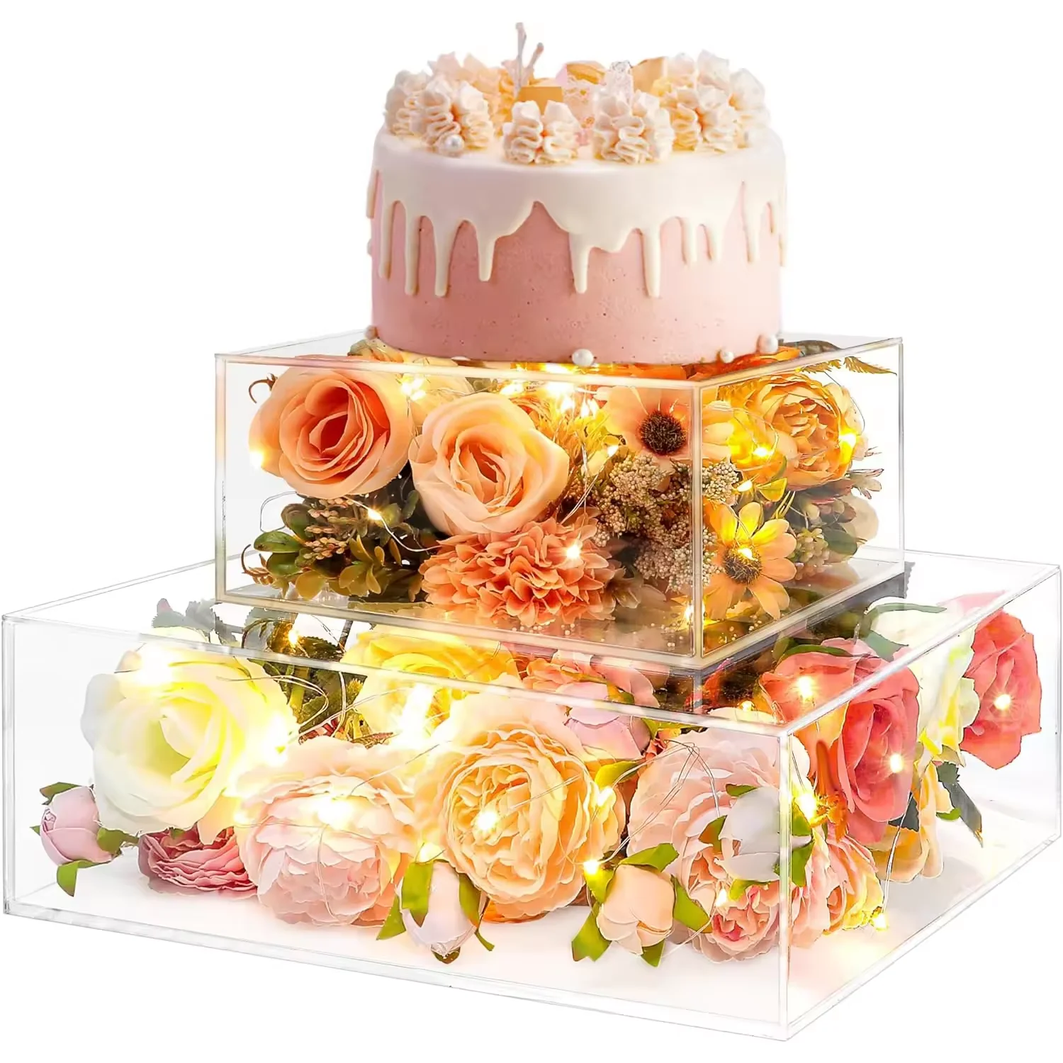 Round Clear Acrylic Boxes Stand for Cake Wedding Acrylic Cake Separator ...