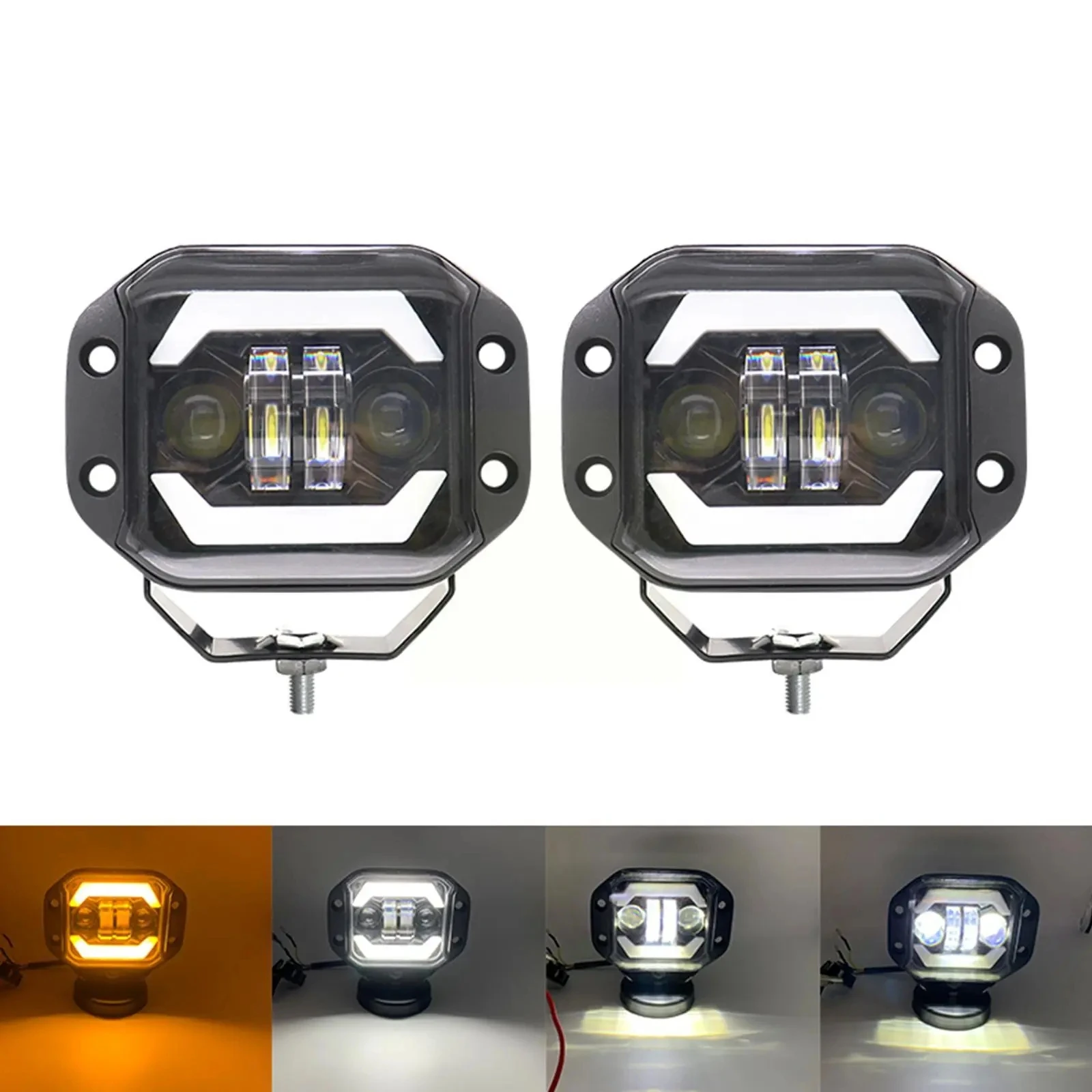 Superbleds White Amber Led Pods Headlight Flush Mount Off Road Angel ...
