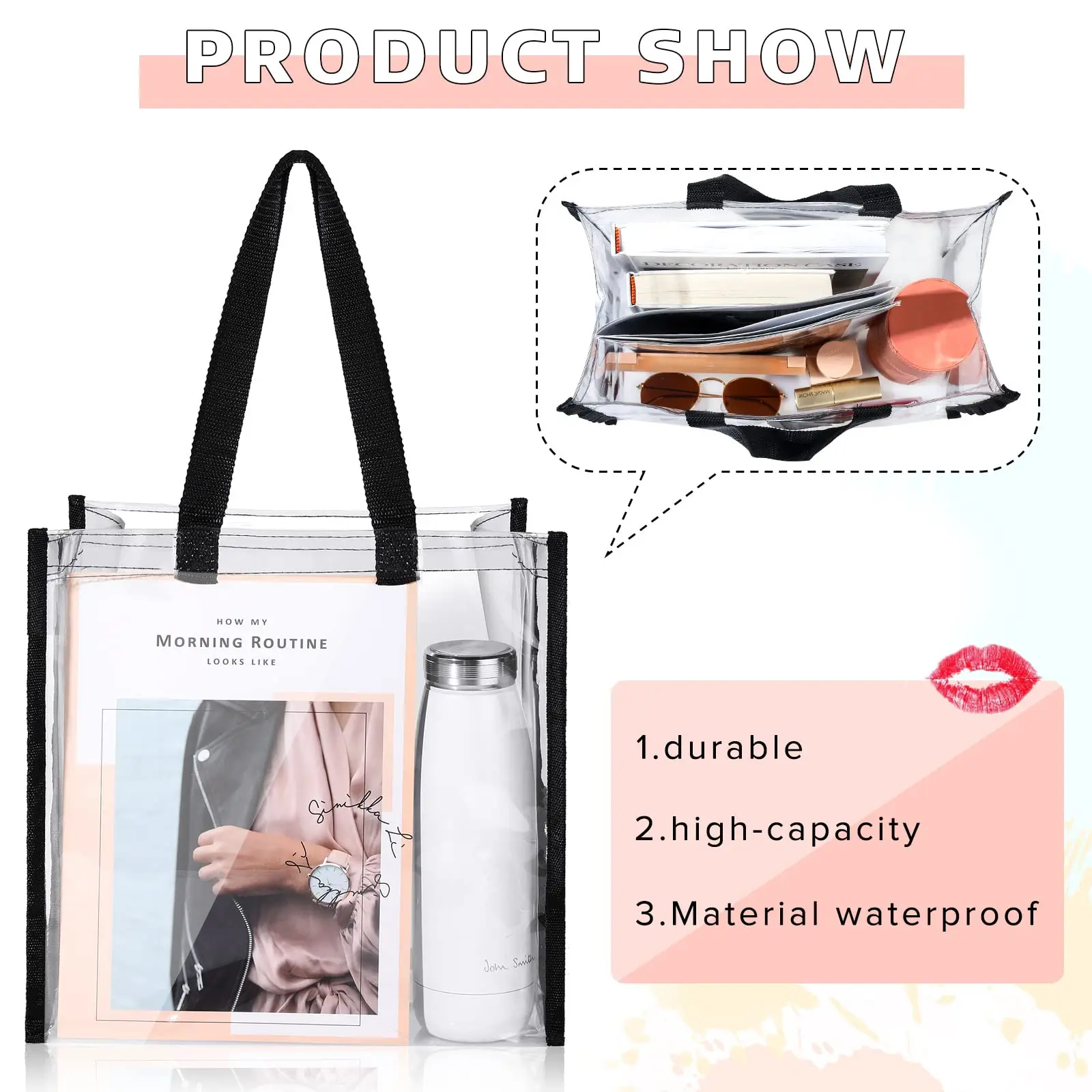Custom Logo Waterproof Summer Shopper Transparent Clear Beach Pvc Tote ...