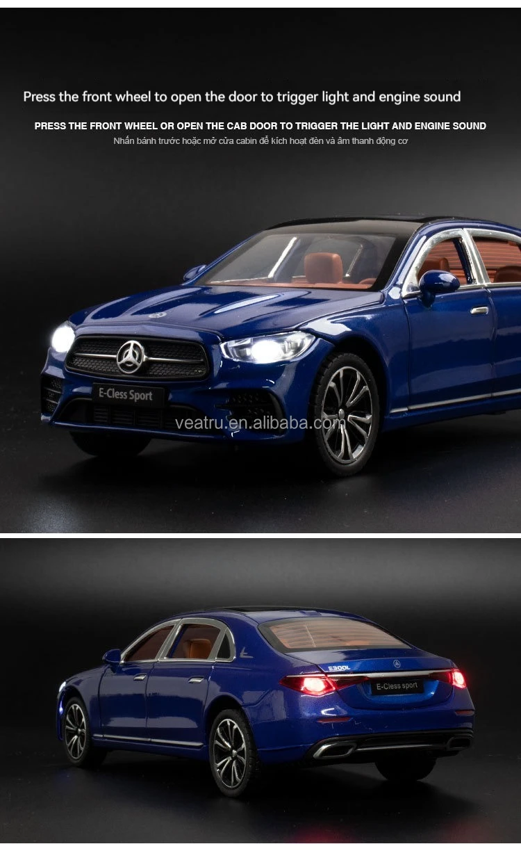 1:24 Scale Car Models Benz E300L with Sound and Light Pullback Metal Model Car Toys Decorate ...
