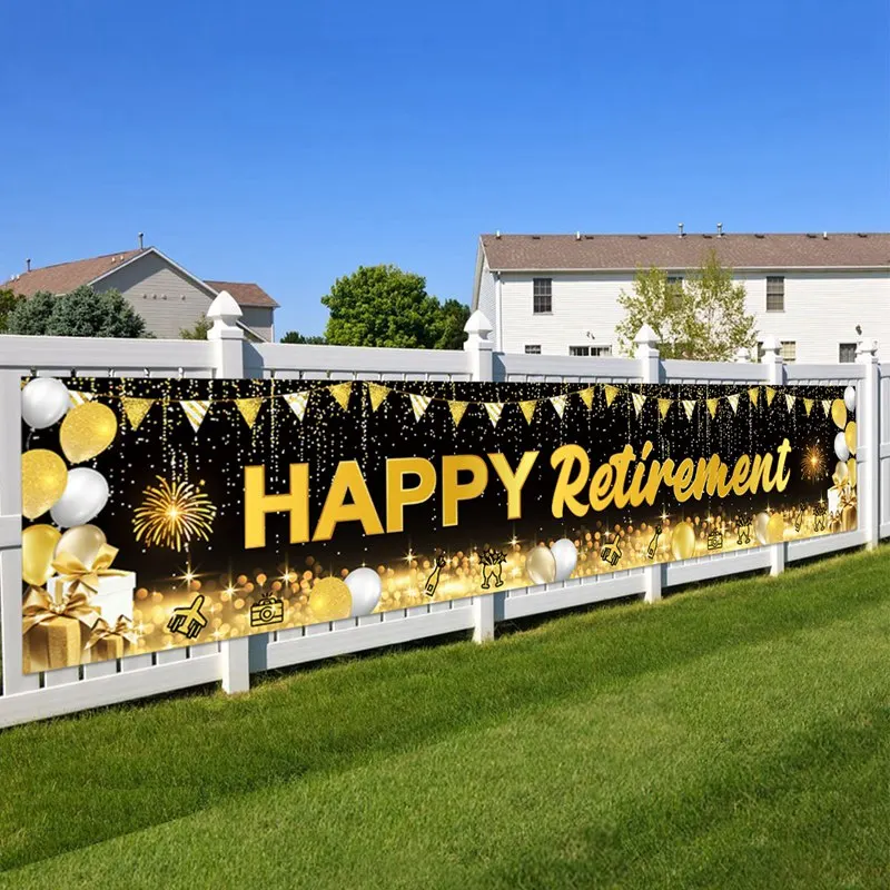 Happy Retirement Decoration Banner Black And Gold Happy Retirement ...