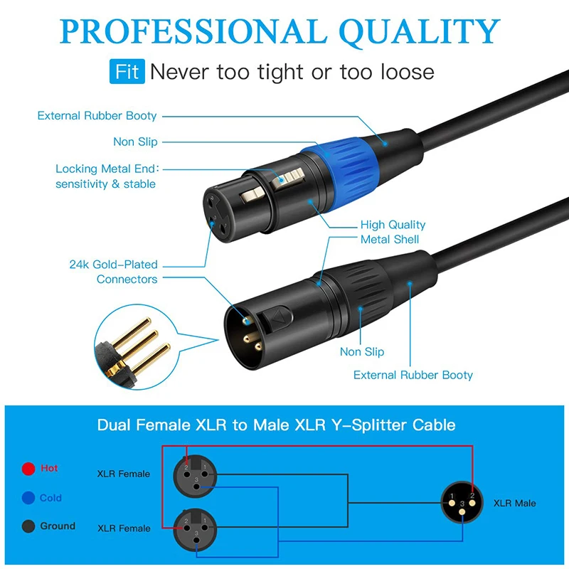1 to 2 XLR Y Splitter Cable - Dual XLR Female Connectors