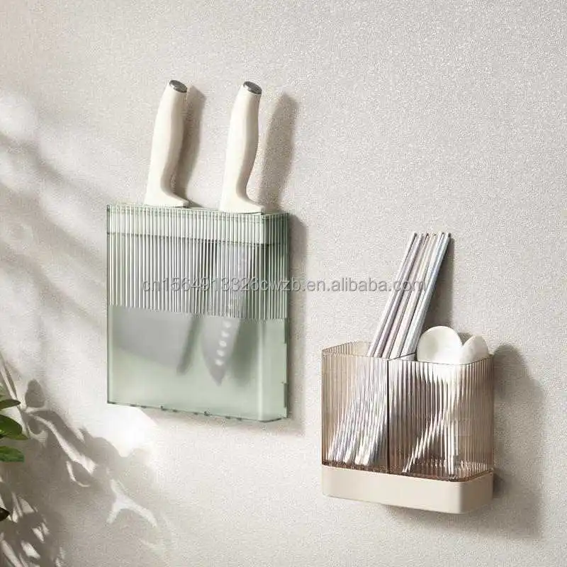 Kitchen Supplies Wall Mounted Knife Racks No Hole Home Rack All-in-one ...