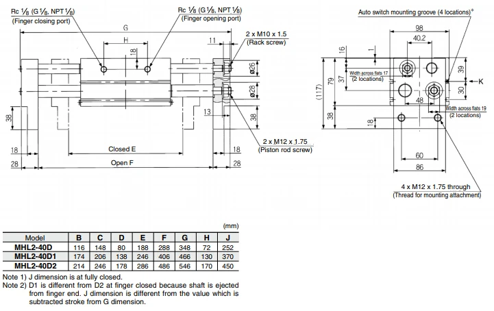 Parallel Type Air Gripper Wide Type MHL2 MHL2-16D MHL2-16D1 MHL2-16D2 ...