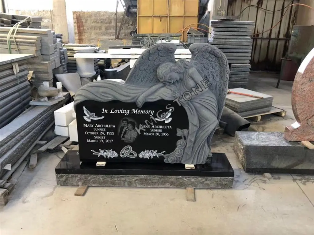 Granite Headstone with Angel Wings & Modern Design - Tombstone OEM