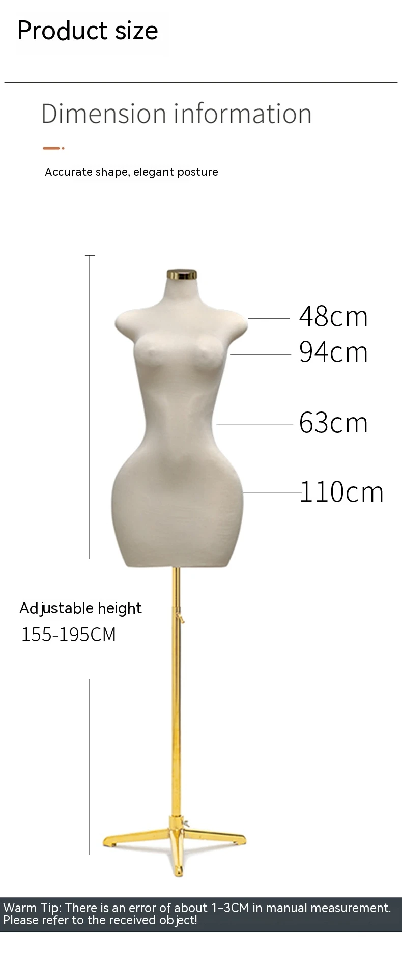 BBL Mannequin Women Dress Form PU Plus Size Mannequin