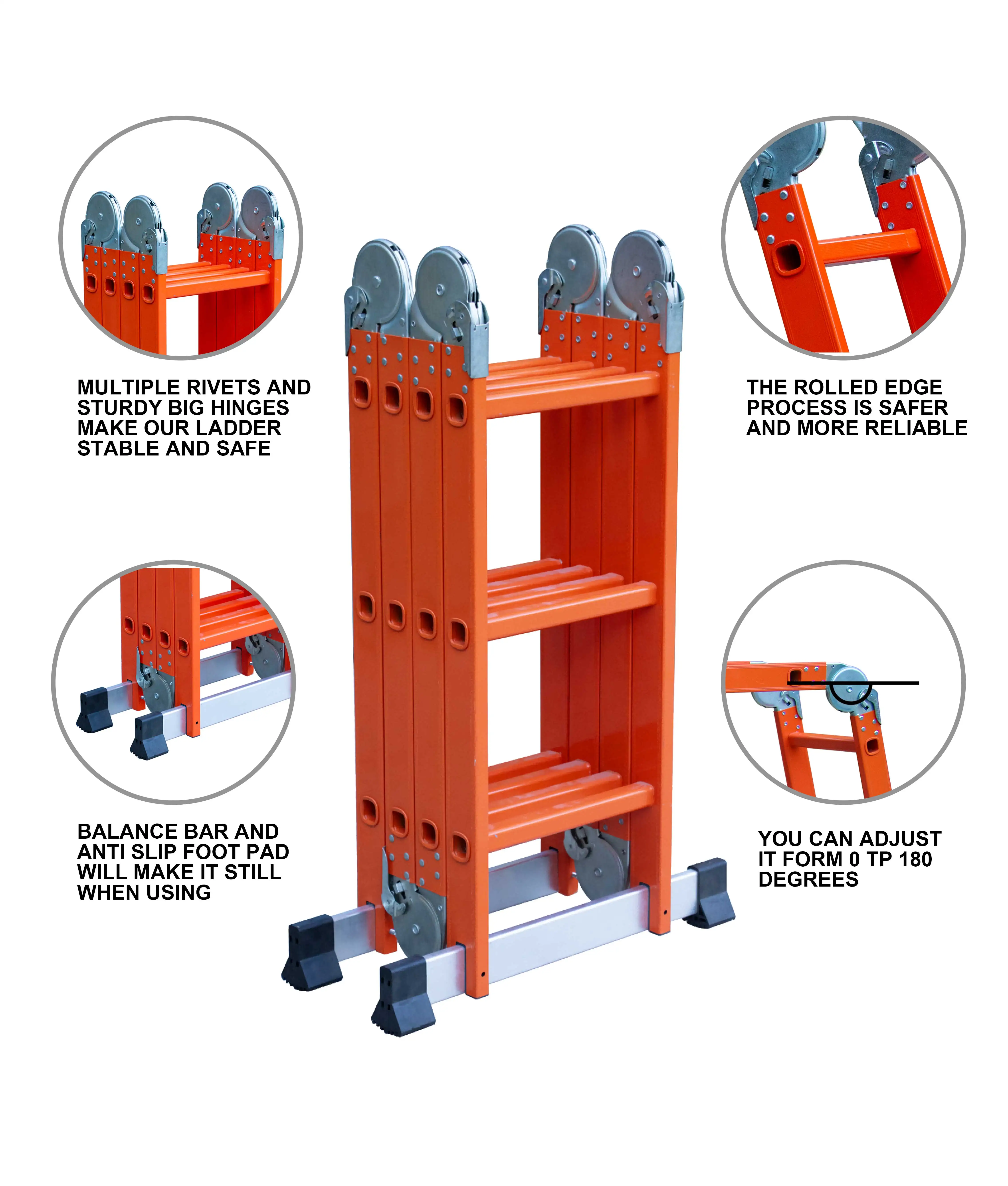 Modern Design Aluminum Folding Ladder - 12 Steps Collapsible