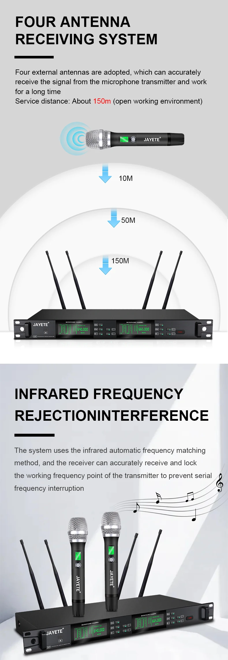 Professional True Diversity Wireless Microphone Set for Karaoke