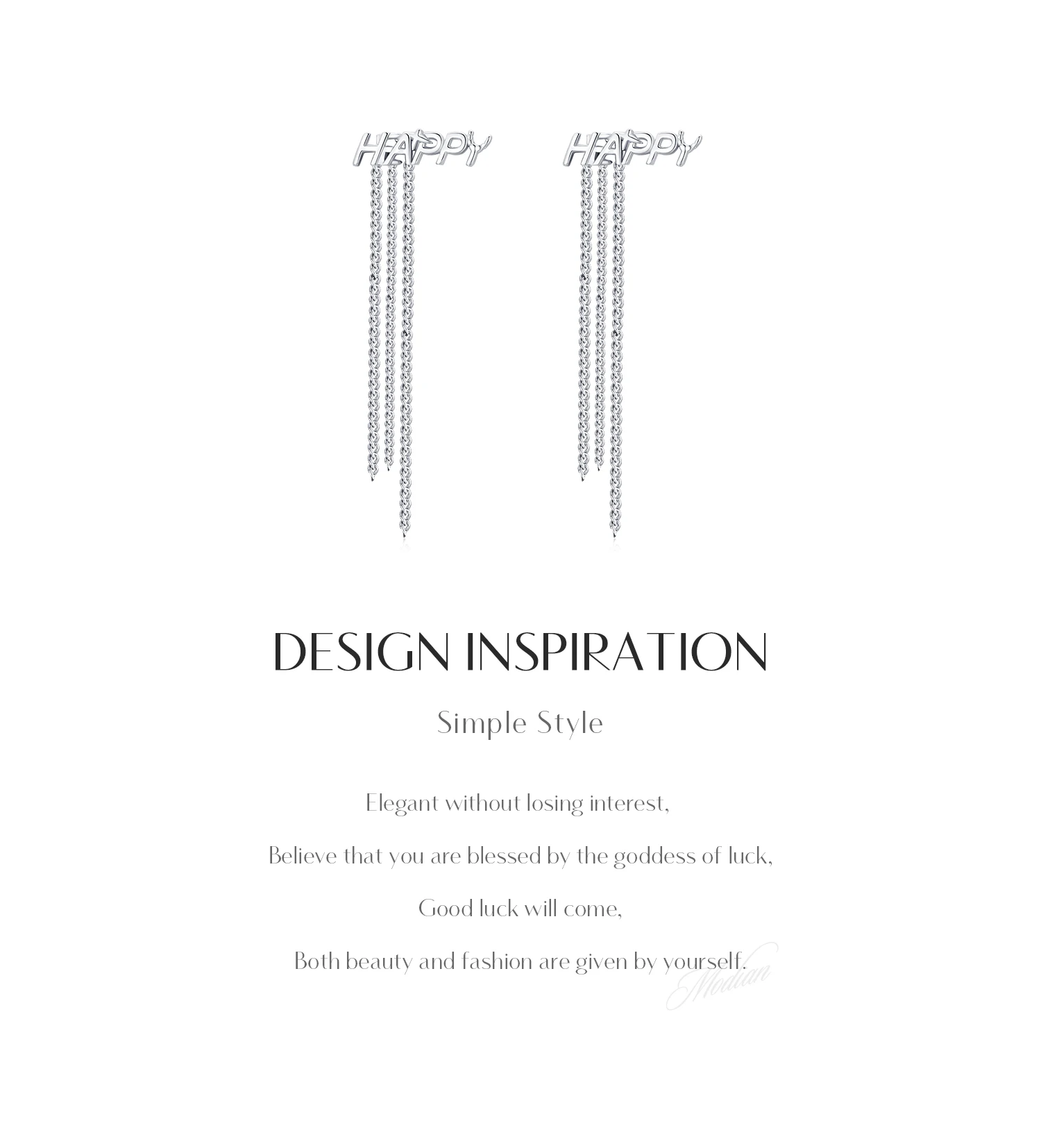 Happy Letters Long Tassel Chain Drop Ear 925 Sterling Silver Elegant ...