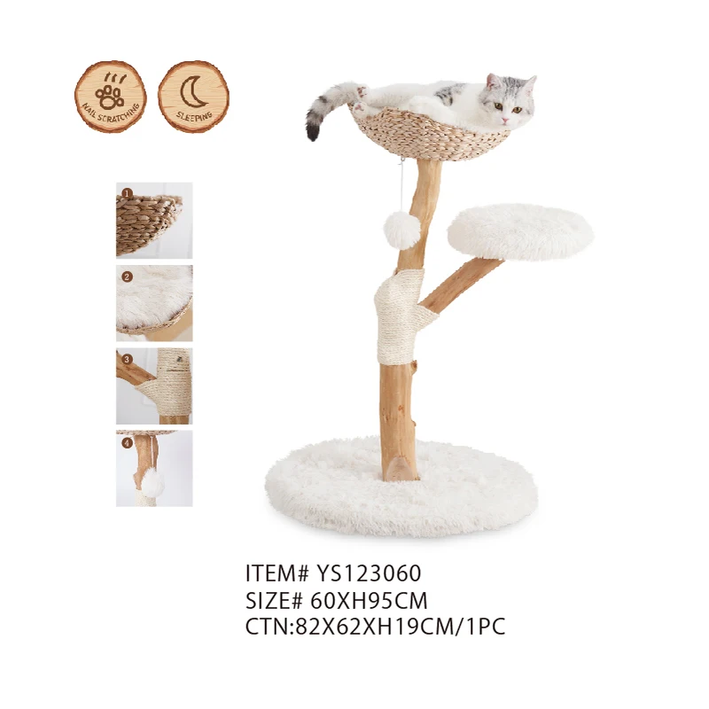 Luxury Modern Cat Platform Climbing Bed Real Natural Branch Solid Wood ...