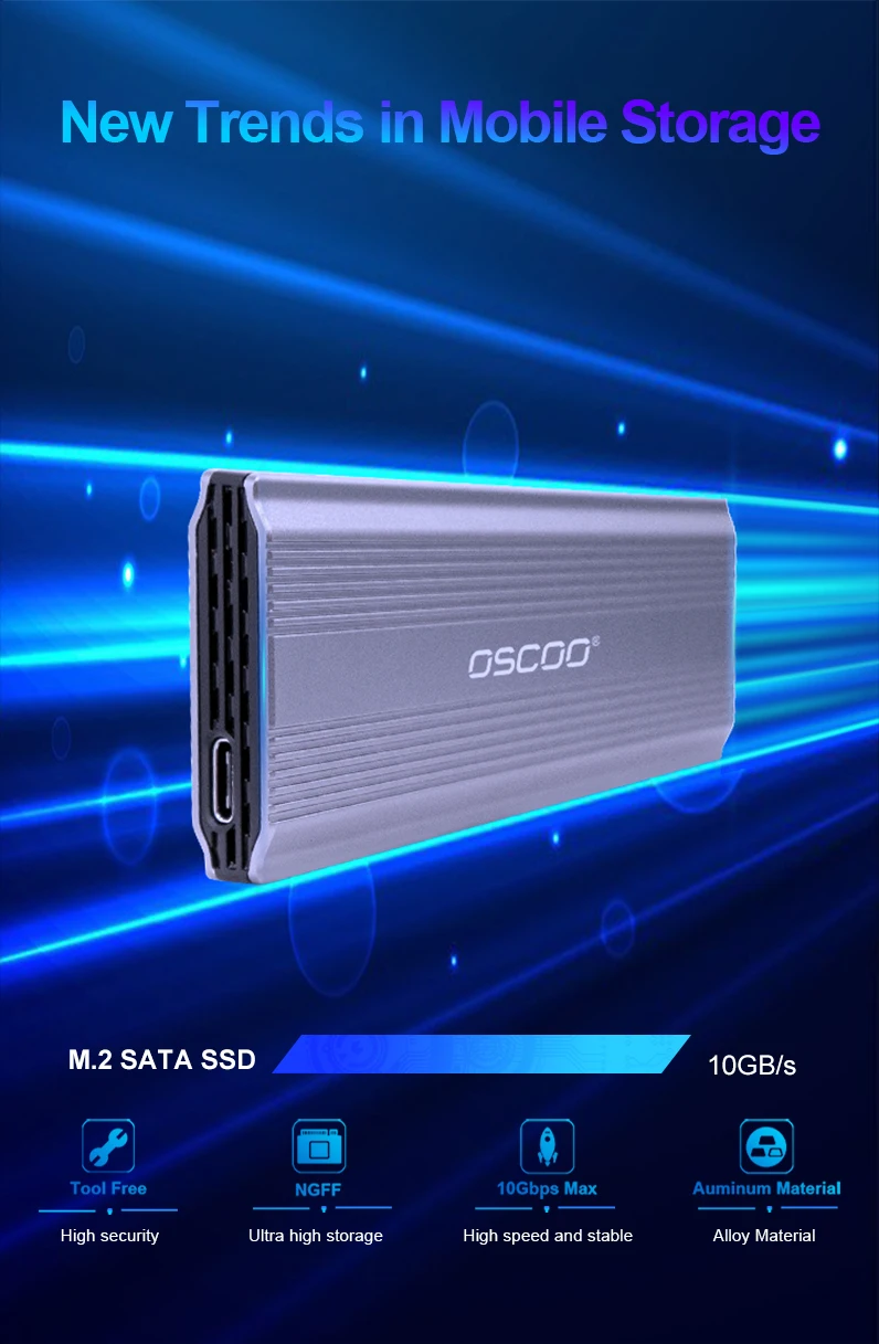 OSCOO LT3 NVME/NGFF RGB 4TB 10gbps SSD Enclosure for Windows/mac/linux