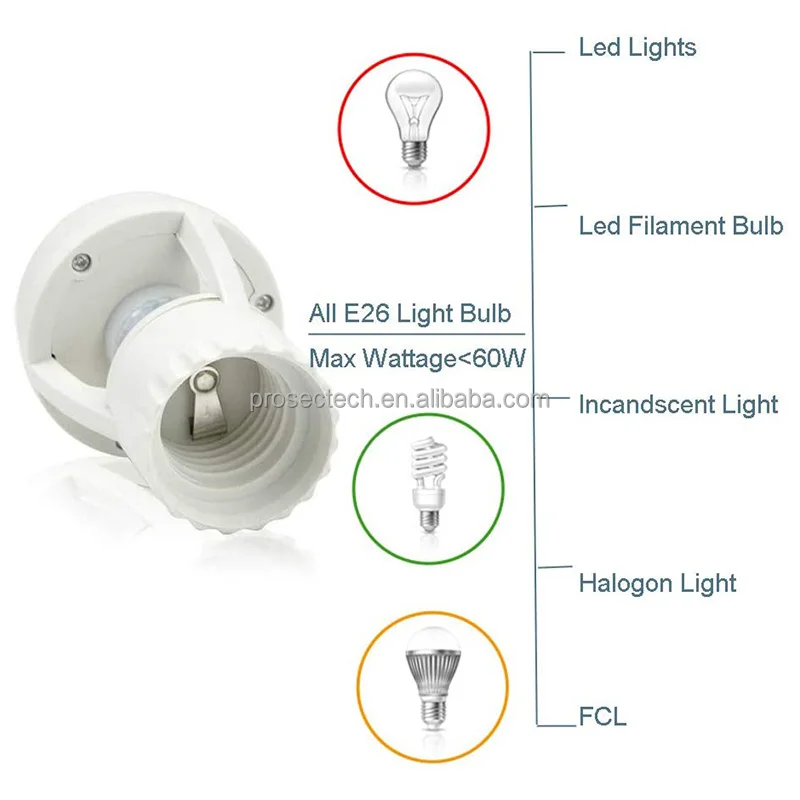 Motion Sensor Light Socket, Smart E27 PIR Motion Sensor Light Switch ...