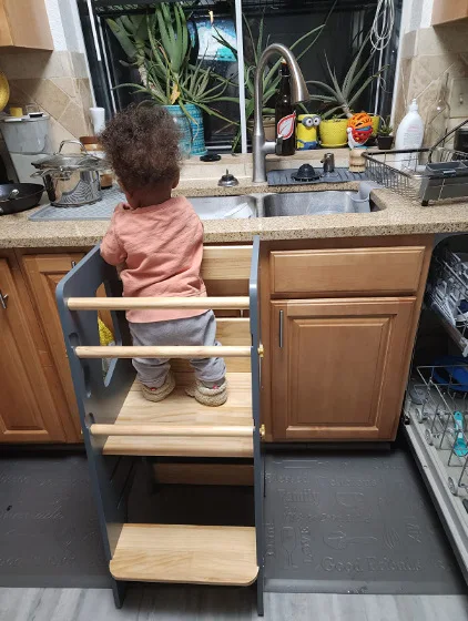 Kitchen Helper Step Stool Children Montessori Learning Tower Adjustable ...