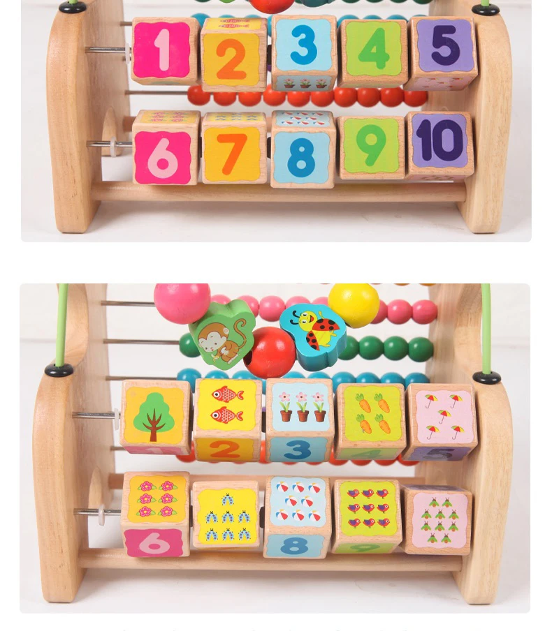 Wooden Math Educational Abacus Frame Learning Bead Maze Toys Multi ...