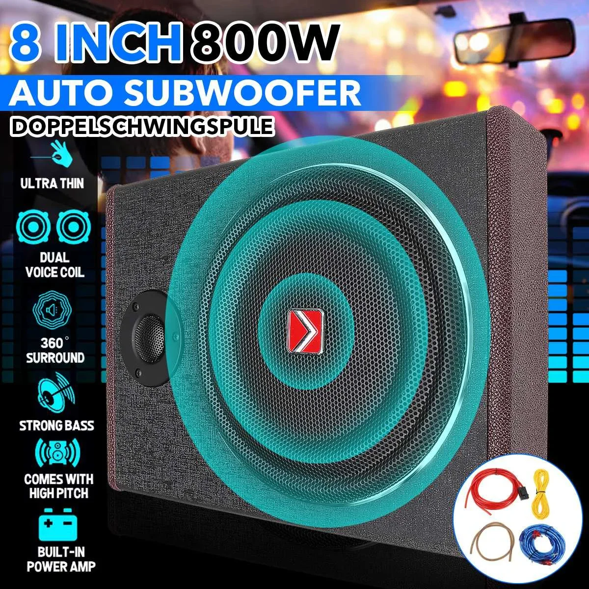 600W Car Subwoofer Audio Speaker Amplifier Built-in Power Active Audio ...