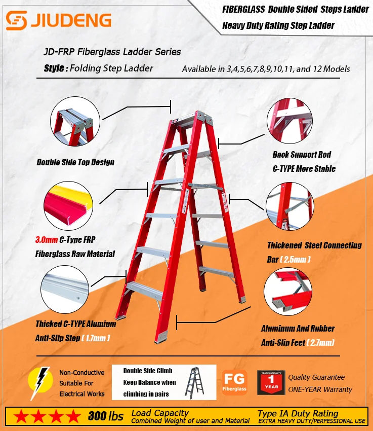 FRP Folding Ladder 4 6 8 10 12 Foot Fiberglass a Shape Insulation ...