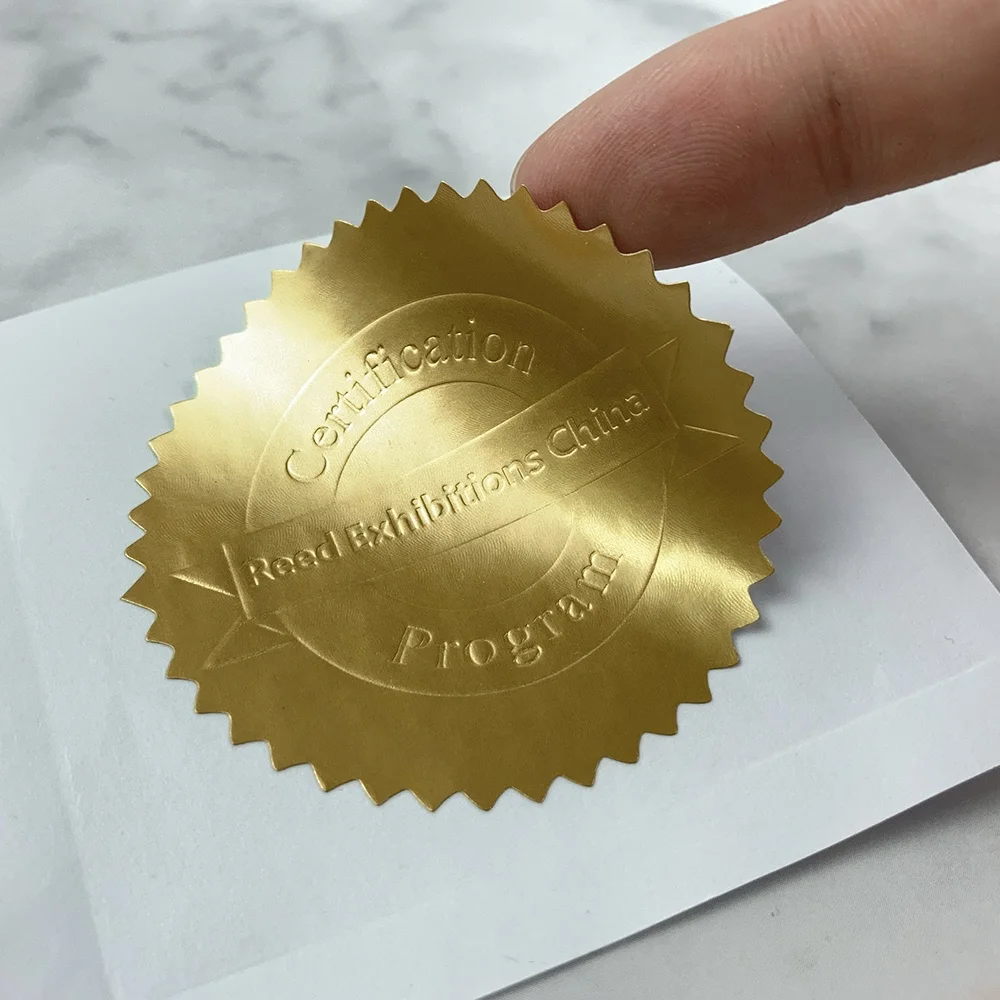 Custom emboss sticker gold sticker for seal waterproof self adhesive ...