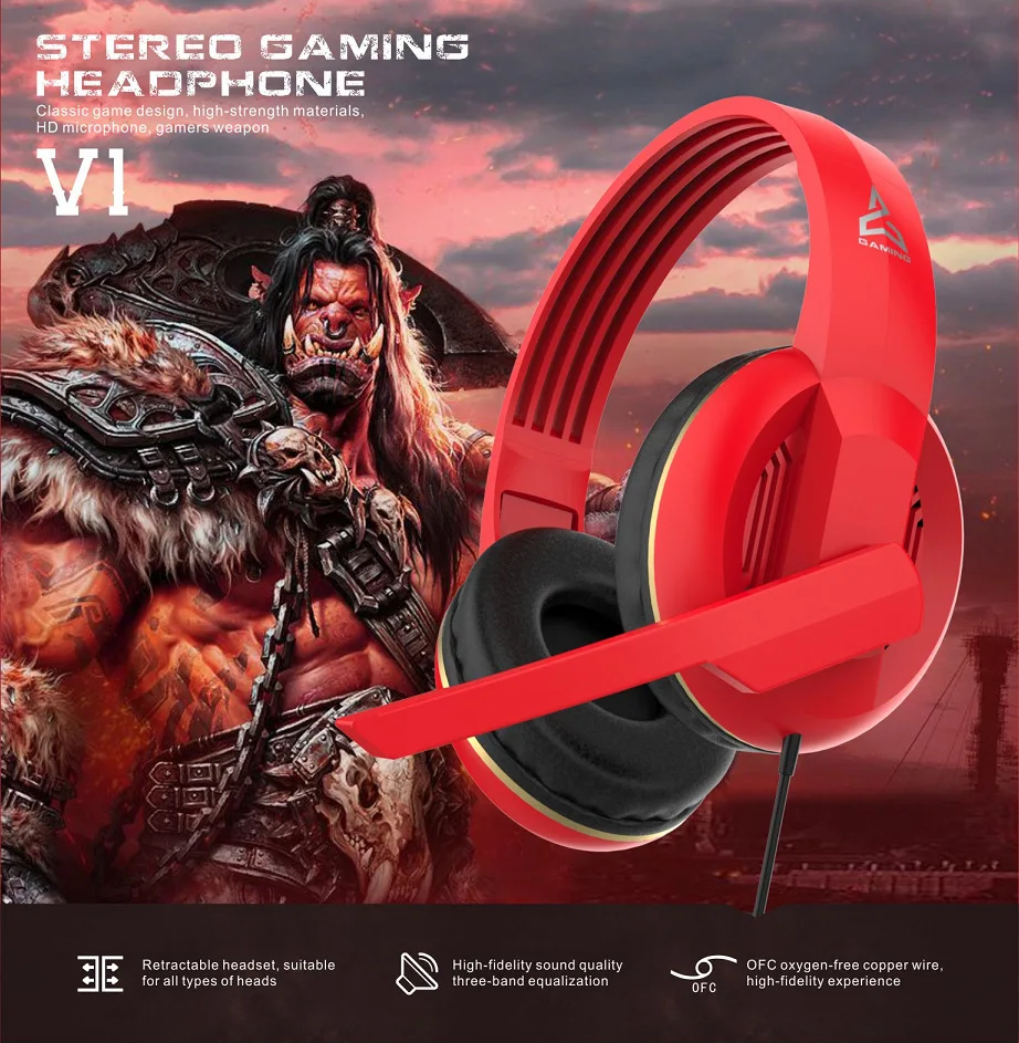 3.5mm Gaming Headphone V1 Plug Stereo Sound Virtual Wired Headsets With ...