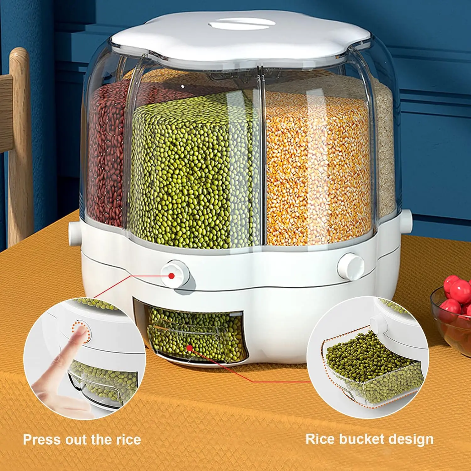 Rotating Rice and Grain Dispenser 6-Grid Rotating Rice and Grain ...