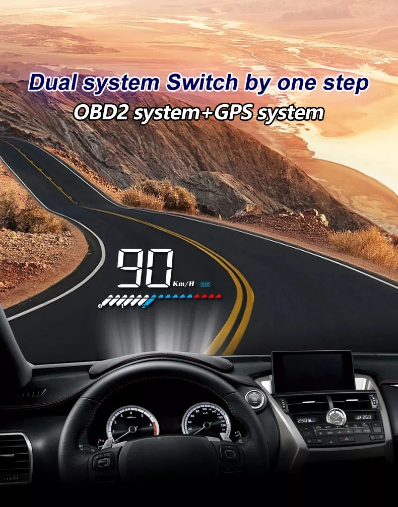 Use-friendly Car Driving Hud Real Data Obd2 Gps Dual System Heads Up ...