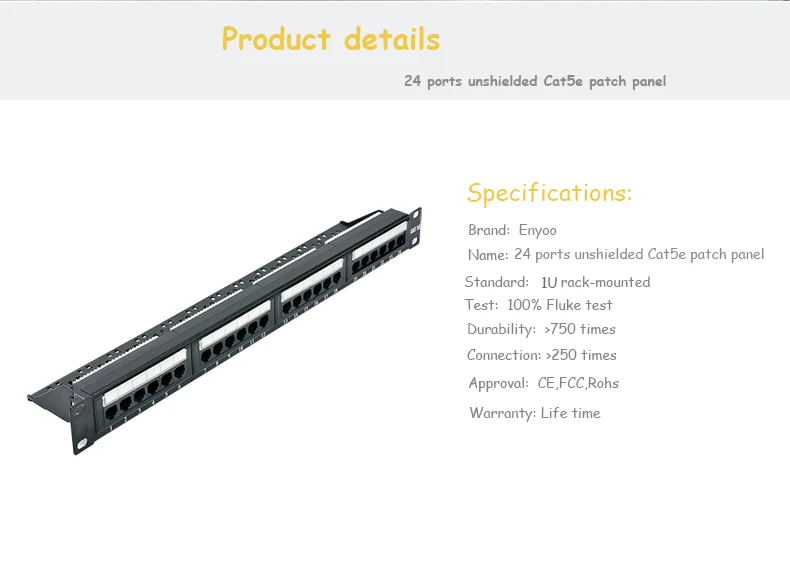 1U 24 Port Network Patch Panel for Cat5e UTP Unshielded 19 Inch With ...