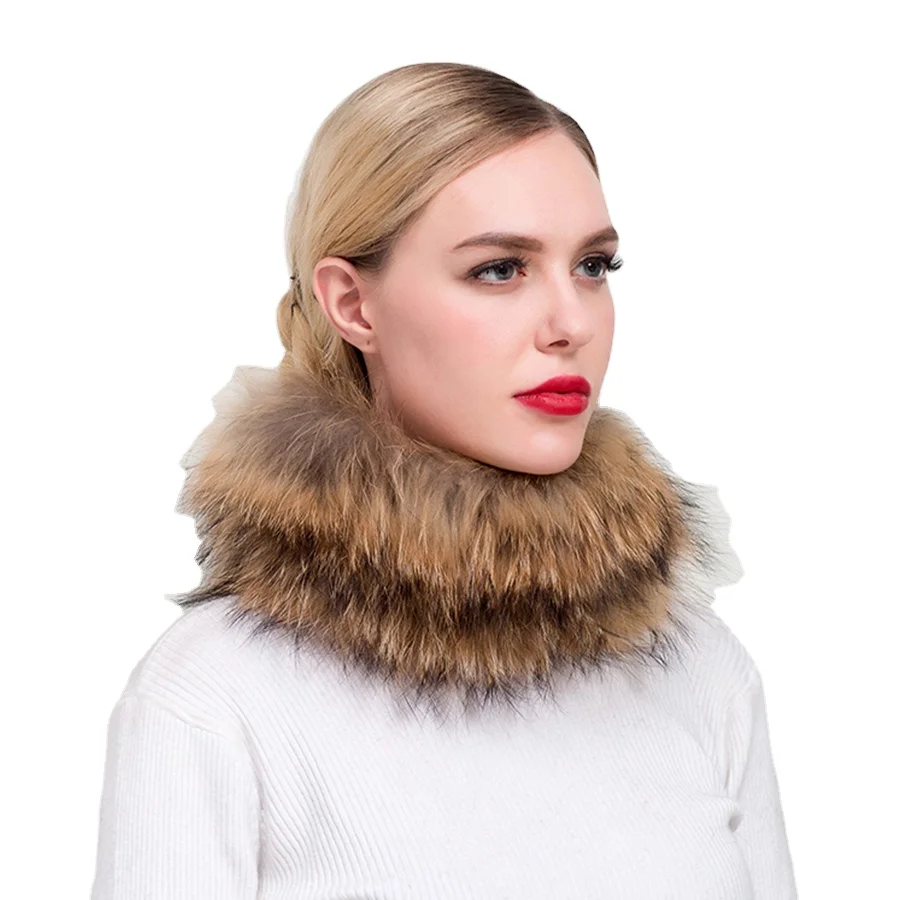 ZDFURS-Real Raccoon Fur Scarf for Women, Knitted Scarves, Elastic Neck ...