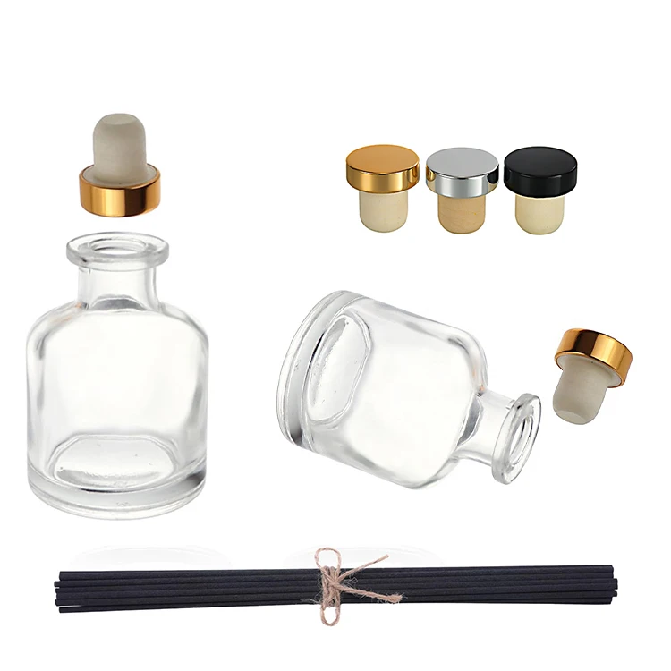Wholesale Black Silver Gold Cork Stopper Neck 100ml Clear Glass Round ...