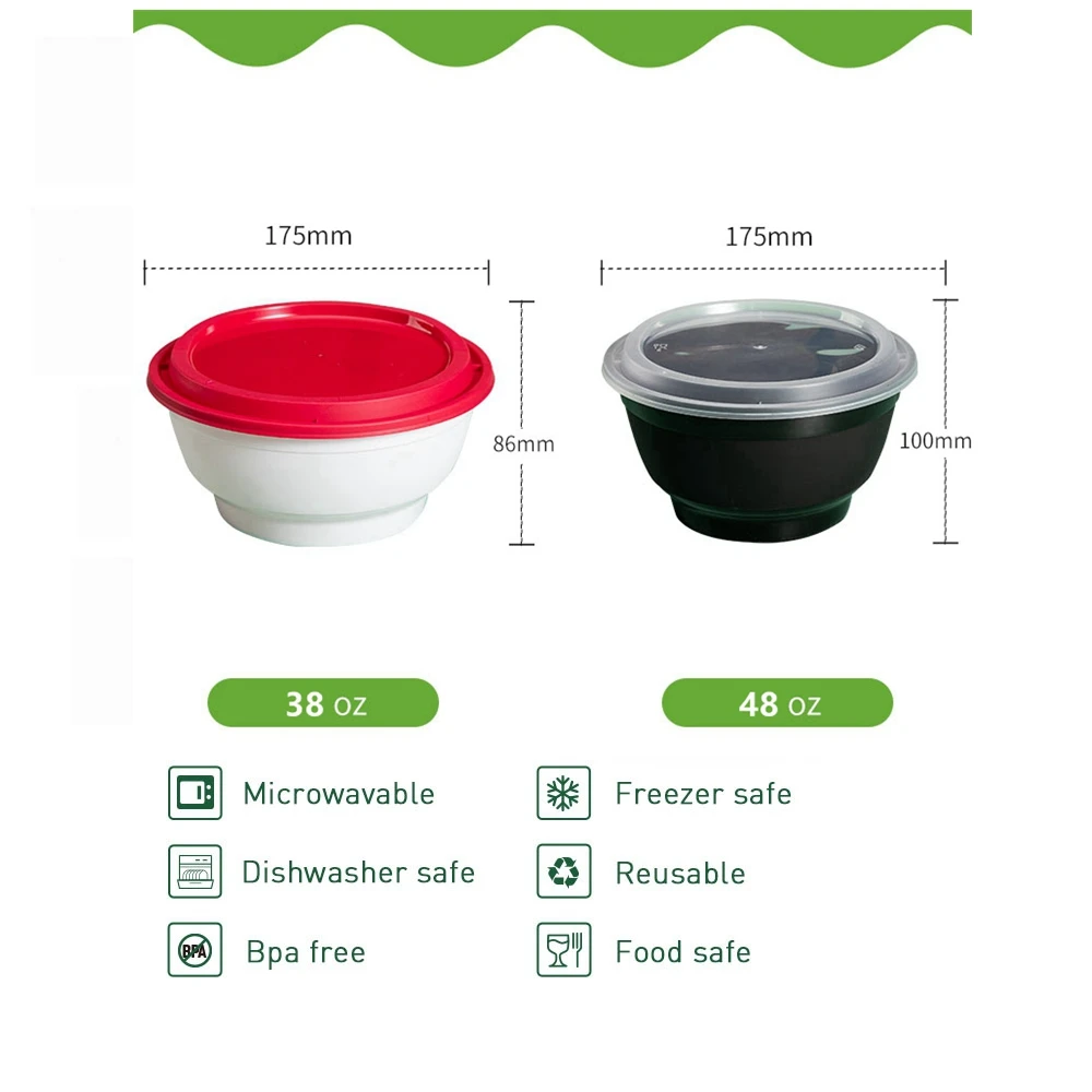 48oz 1419ml Togo Containers 150 Sets/carton Catering Round Plastic ...