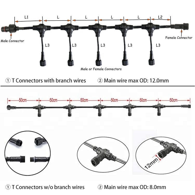 T Type Waterproof Connectors Cables - 2, 3, and 4 Pin IP68 Rated ...