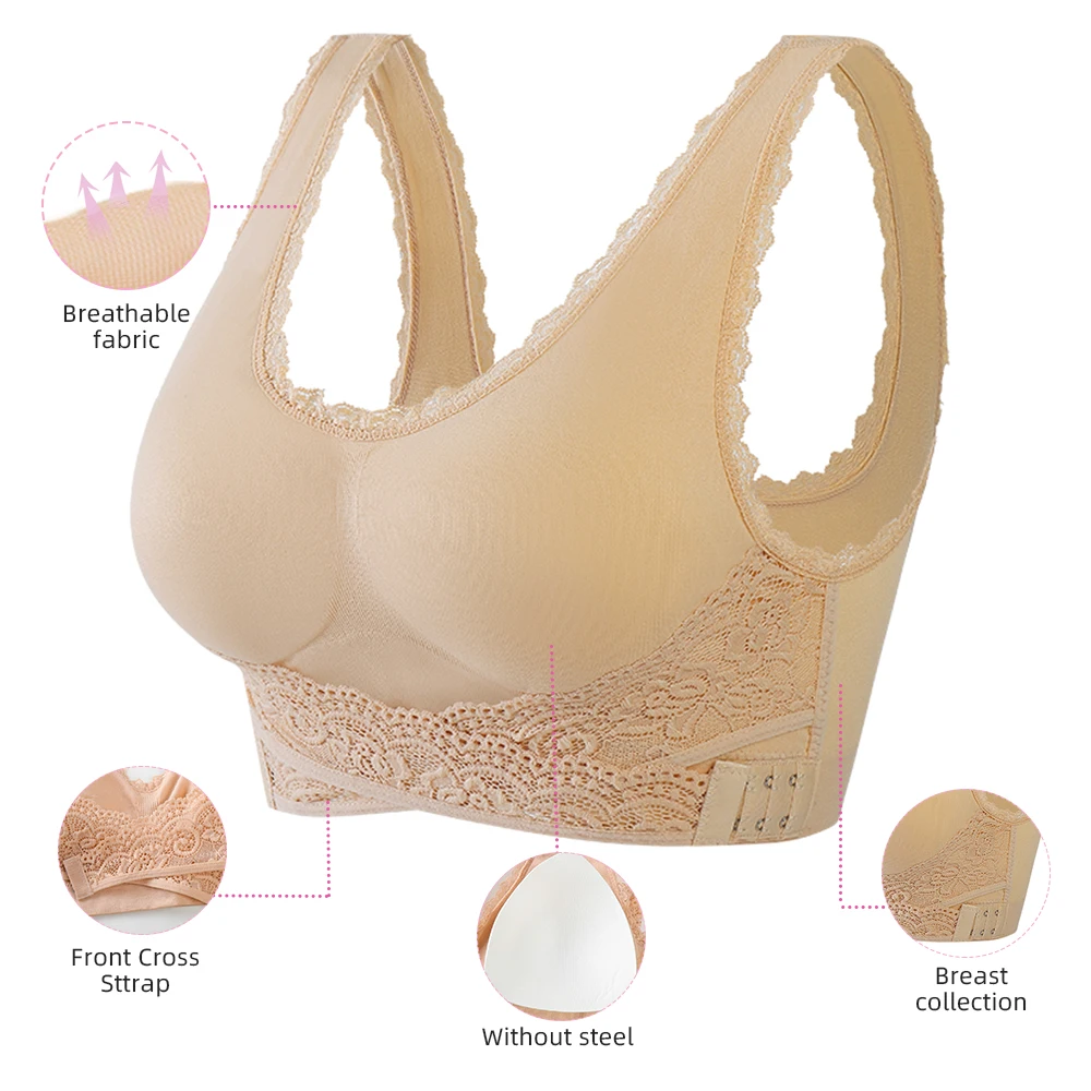 Women's Seamless Front Cross Side Bra - Adjustable & Stylish
