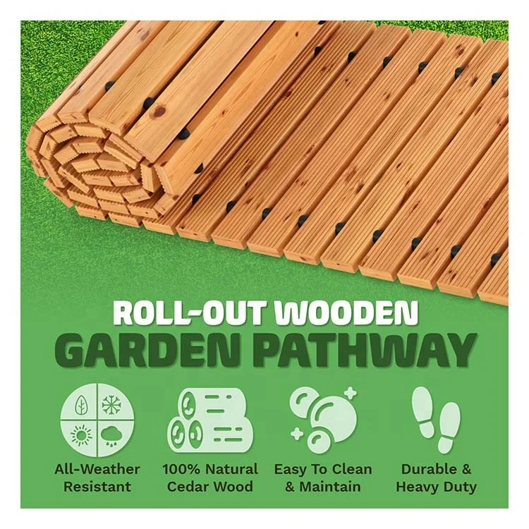 8FT Wooden Garden Pathway Weather Resistant Cedar Roll Out Straight ...